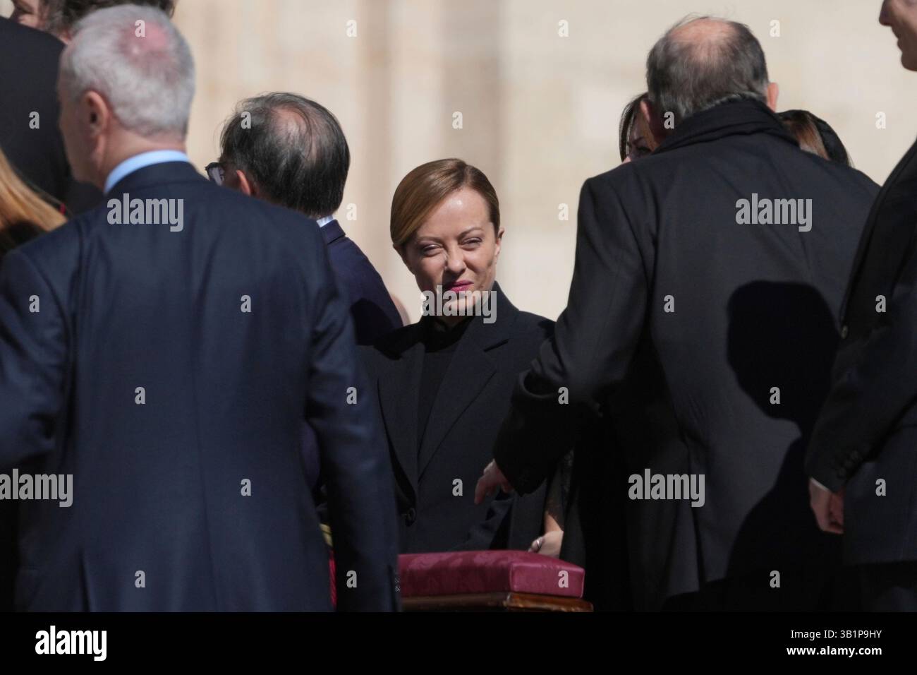 Italian Premier Giorgia Meloni arrives for the funeral of Pope Francis ...