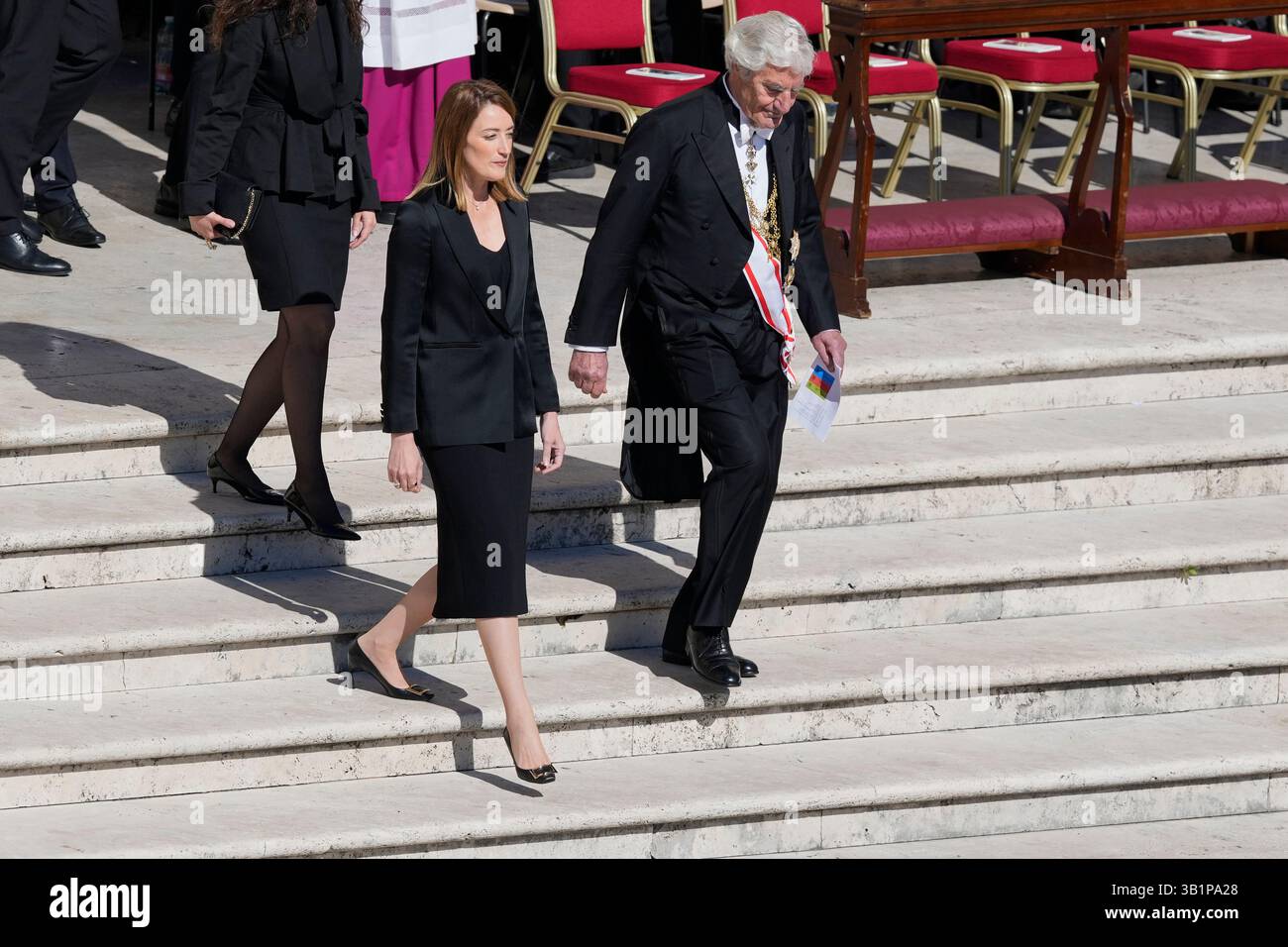 European Parliament President Roberta Metsola arrives for the funeral ...