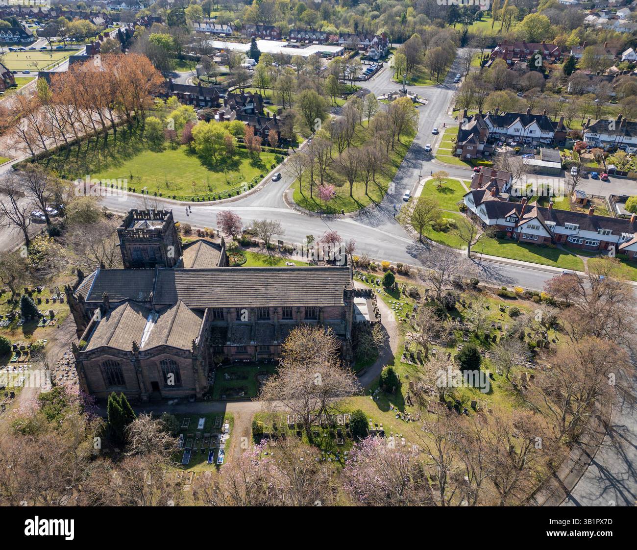 WIRRAL, MERSEYSIDE, ENGLAND - APRIL 09, 2025: Aerial view of Christ ...
