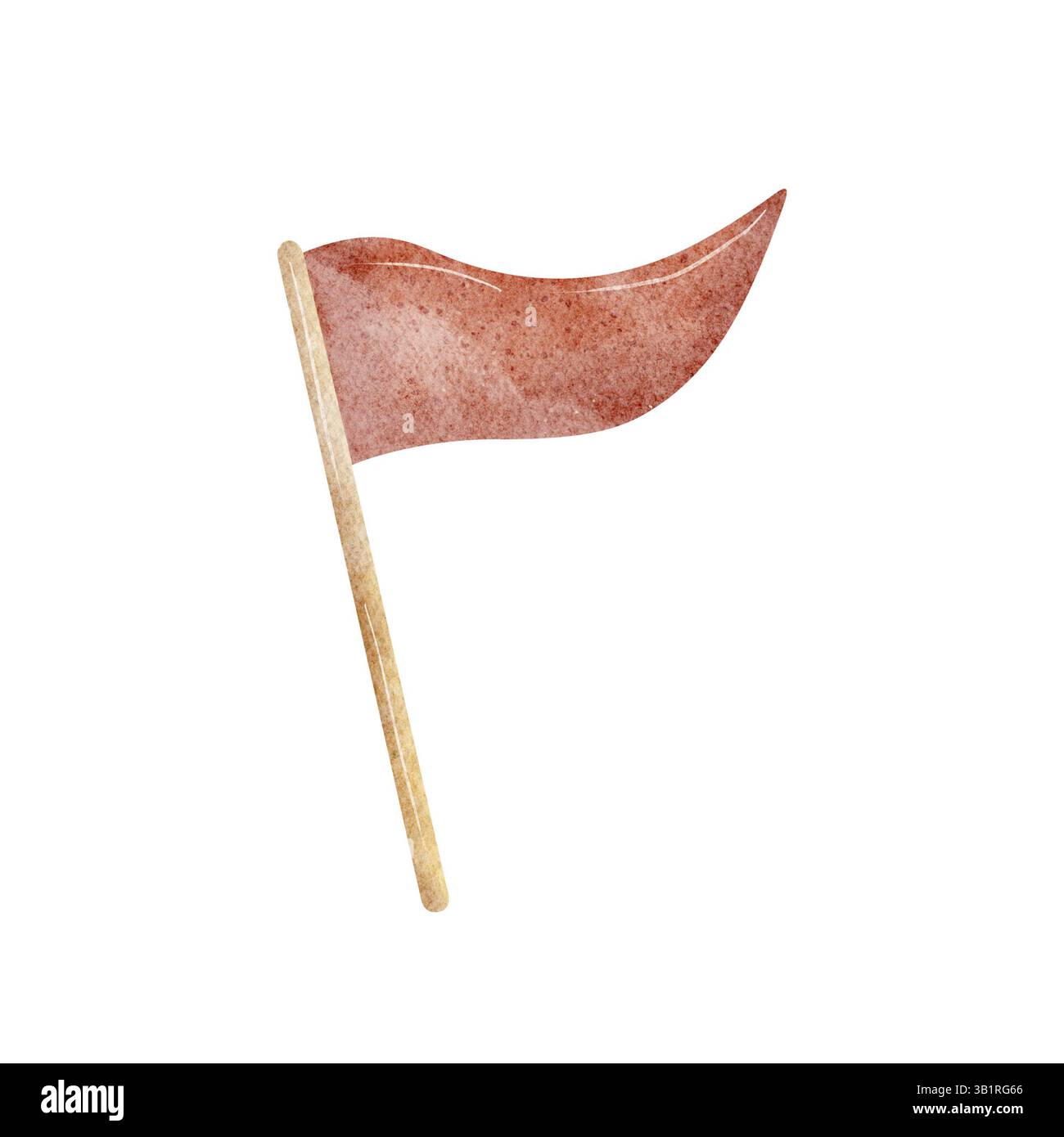 Watercolor illustration red triangular flag. Hand drawn object in ...