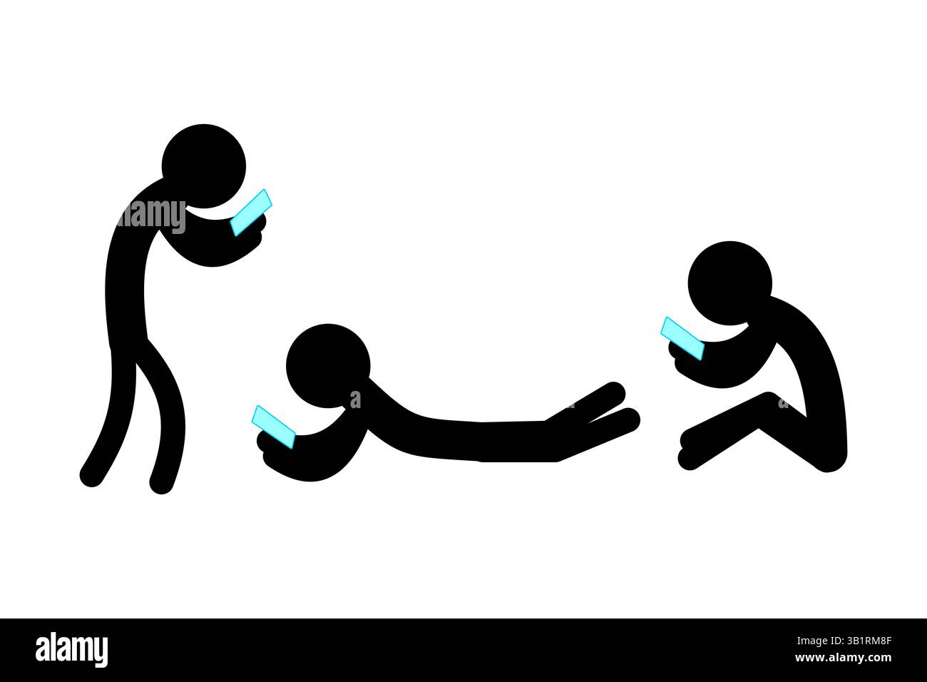 People Using Smartphones While Lying, Sitting, and Walking, Concept of ...