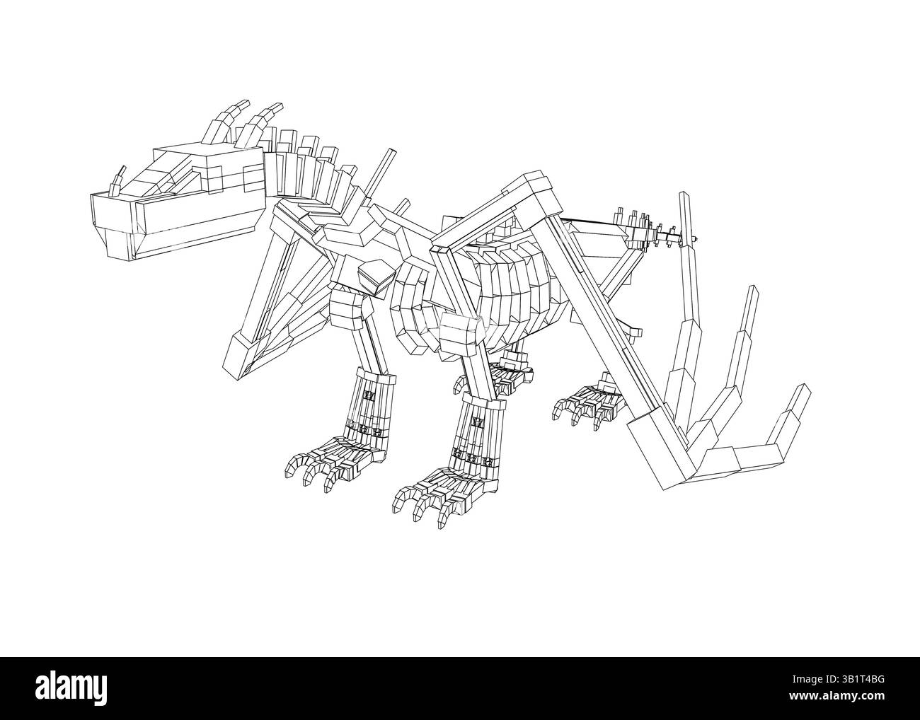 A skeletonized dragon is drawn in black and white. The skeletonized ...