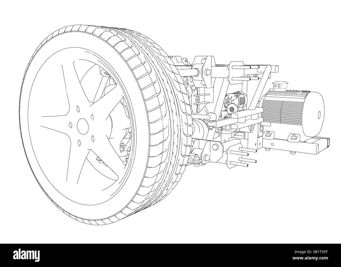 A drawing of a car tire with a black background. The tire is shown in ...
