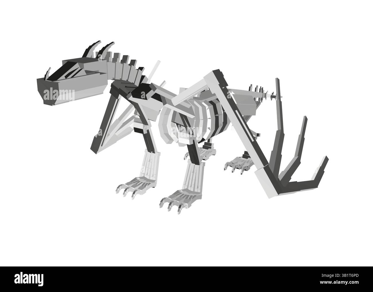 A skeleton dragon is shown in a white background. The skeleton dragon is made of bones and has a ...