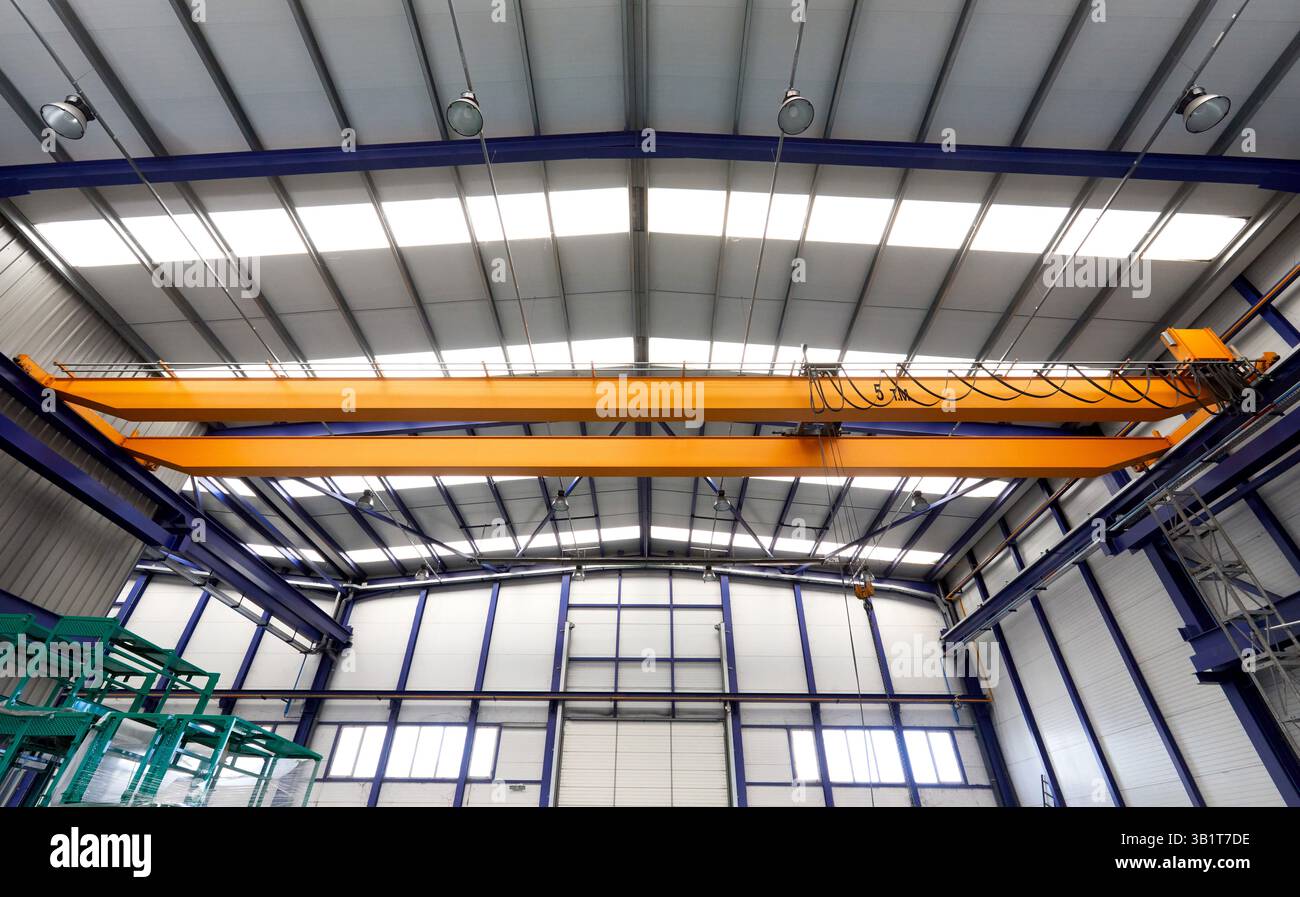 Gantry crane in factory, Bridge cranes, industrial warehouse interior, Basque country, Spain ...