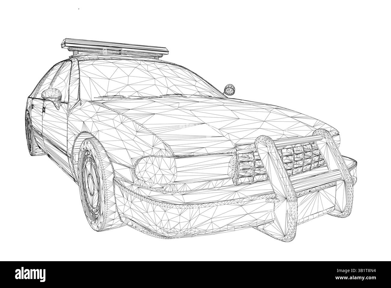 A police car wireframe. The car has a large metal bar on the front ...