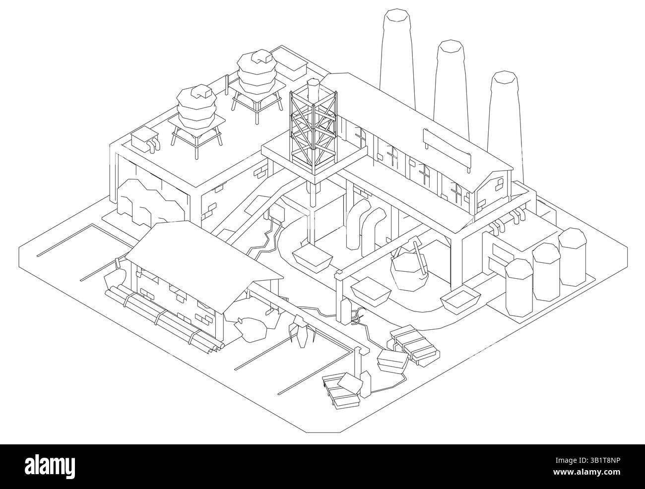 Vector illustration of a factory with many buildings. Isometric view ...