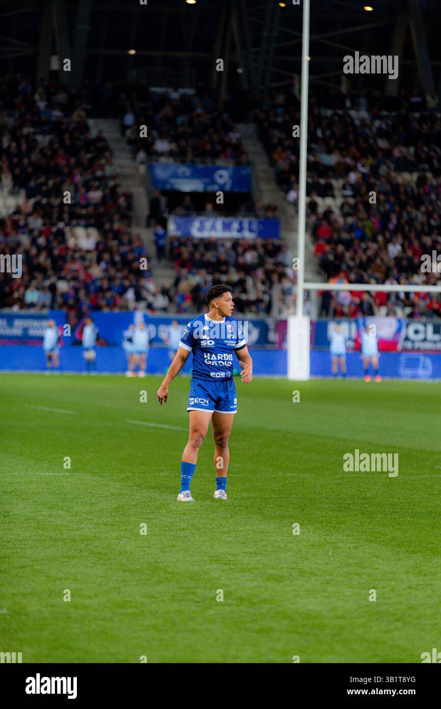 Gerswin Mouton (14 Grenoble) in action during 2nd Division French Rugby ...