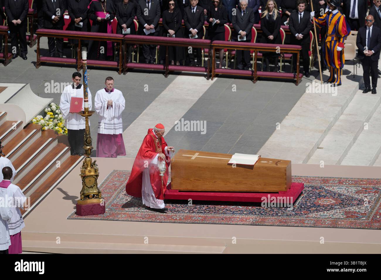 Incense is waved over the coffin by Dean of the College of Cardinals ...