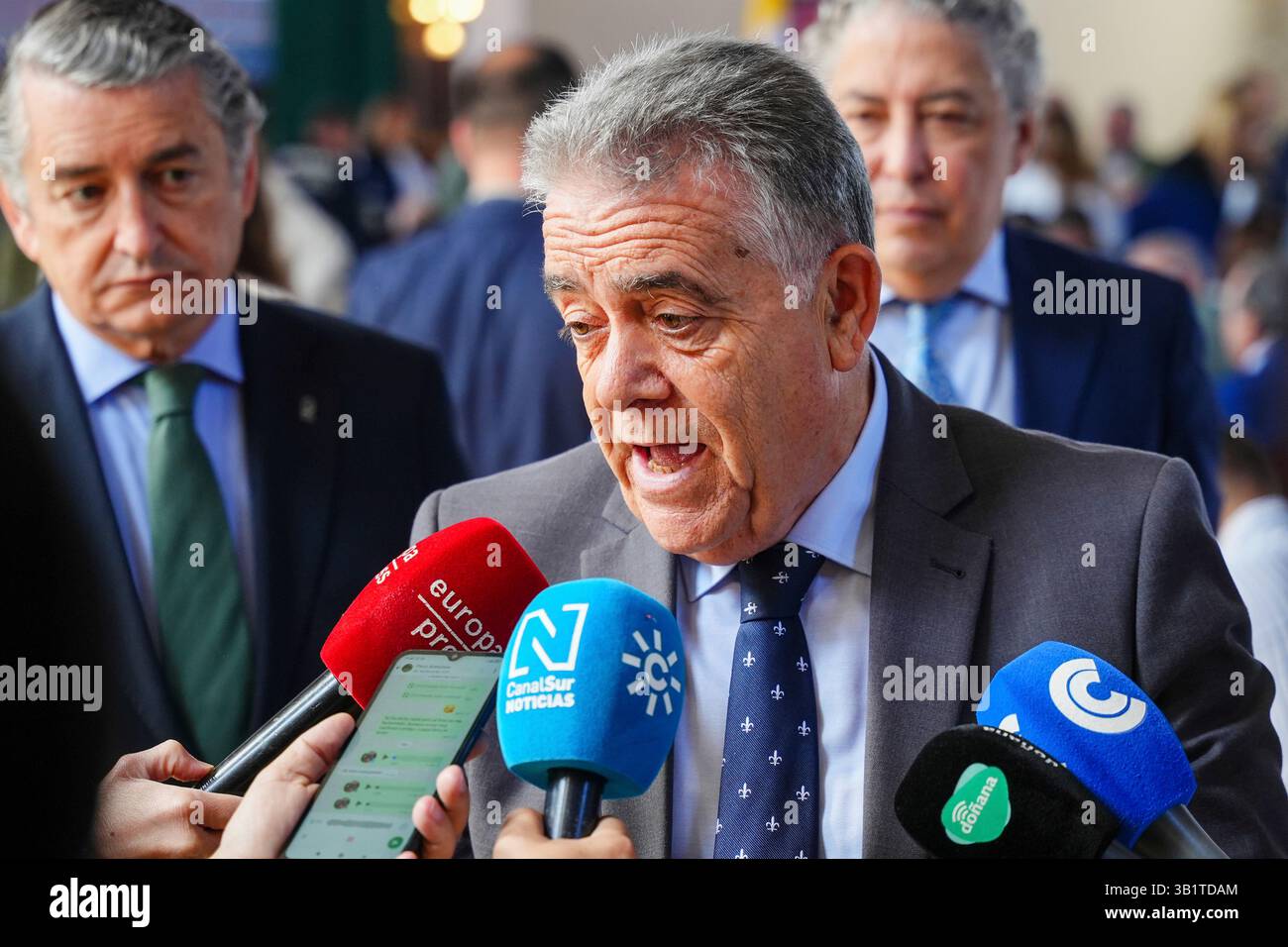 The Mayor of Almonte, Francisco Bella attends to the media before ...