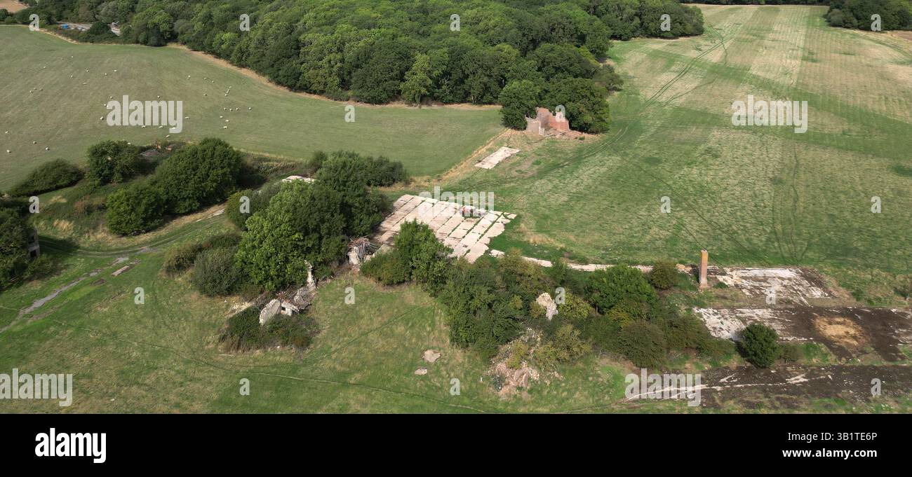 Aerial view of WW2 military airfield watch office, Aerodrome control ...
