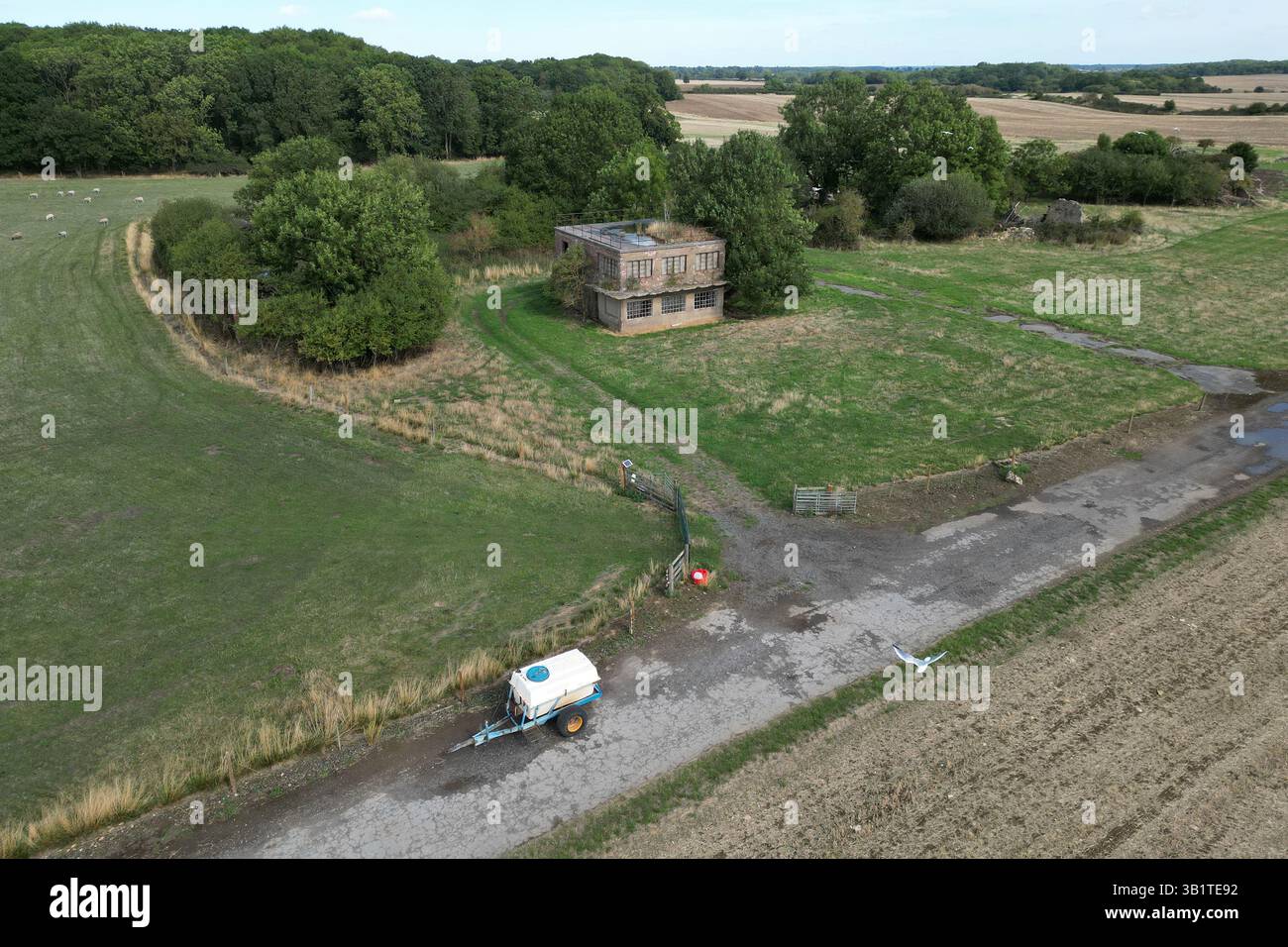 Aerial view of WW2 military airfield watch office, Aerodrome control ...