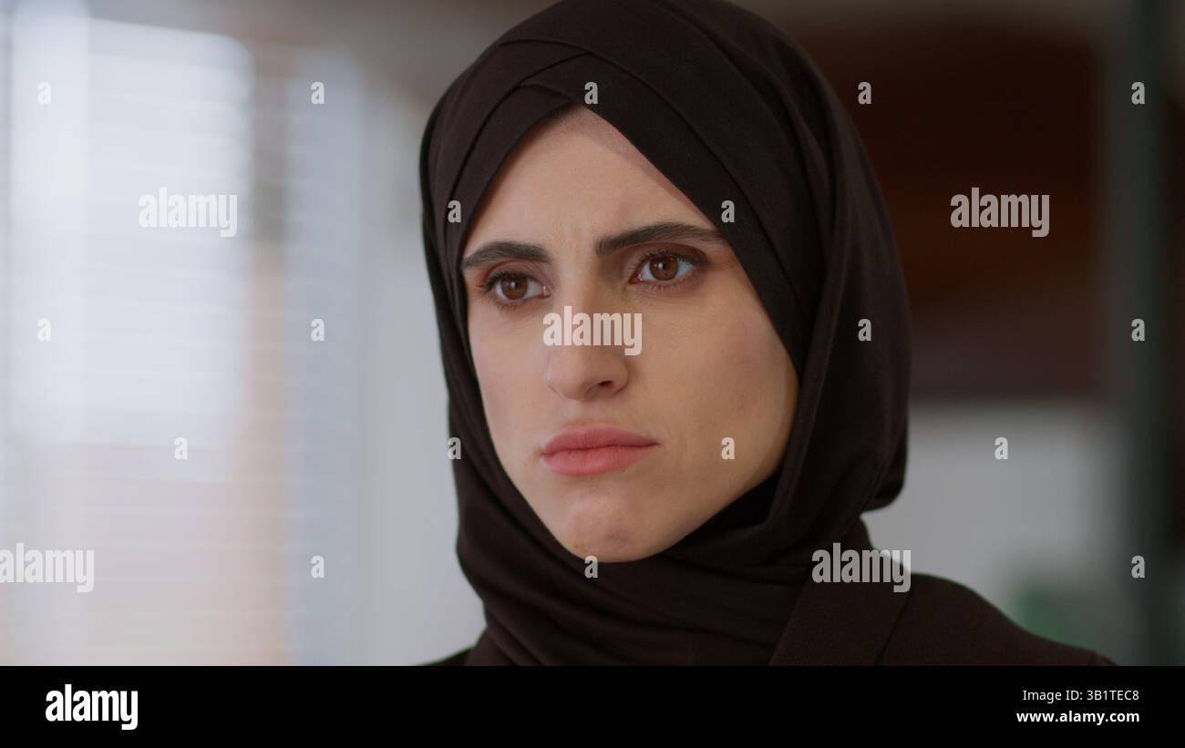 Upset islamic woman Muslim ethnic Islam girl in hijab Arabian worried ...