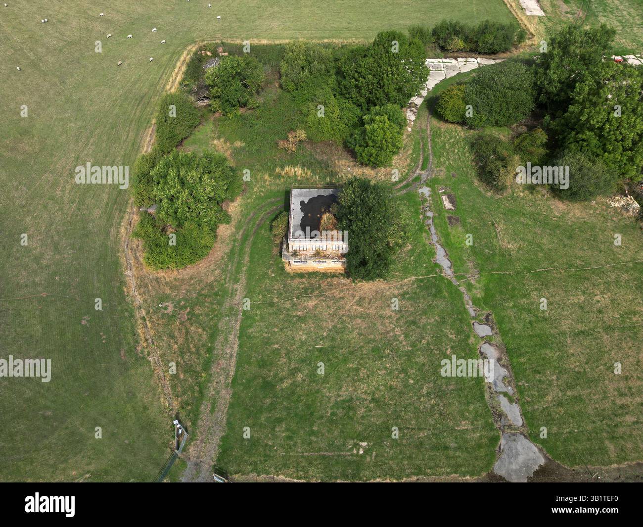 Aerial view of WW2 military airfield watch office, Aerodrome control ...