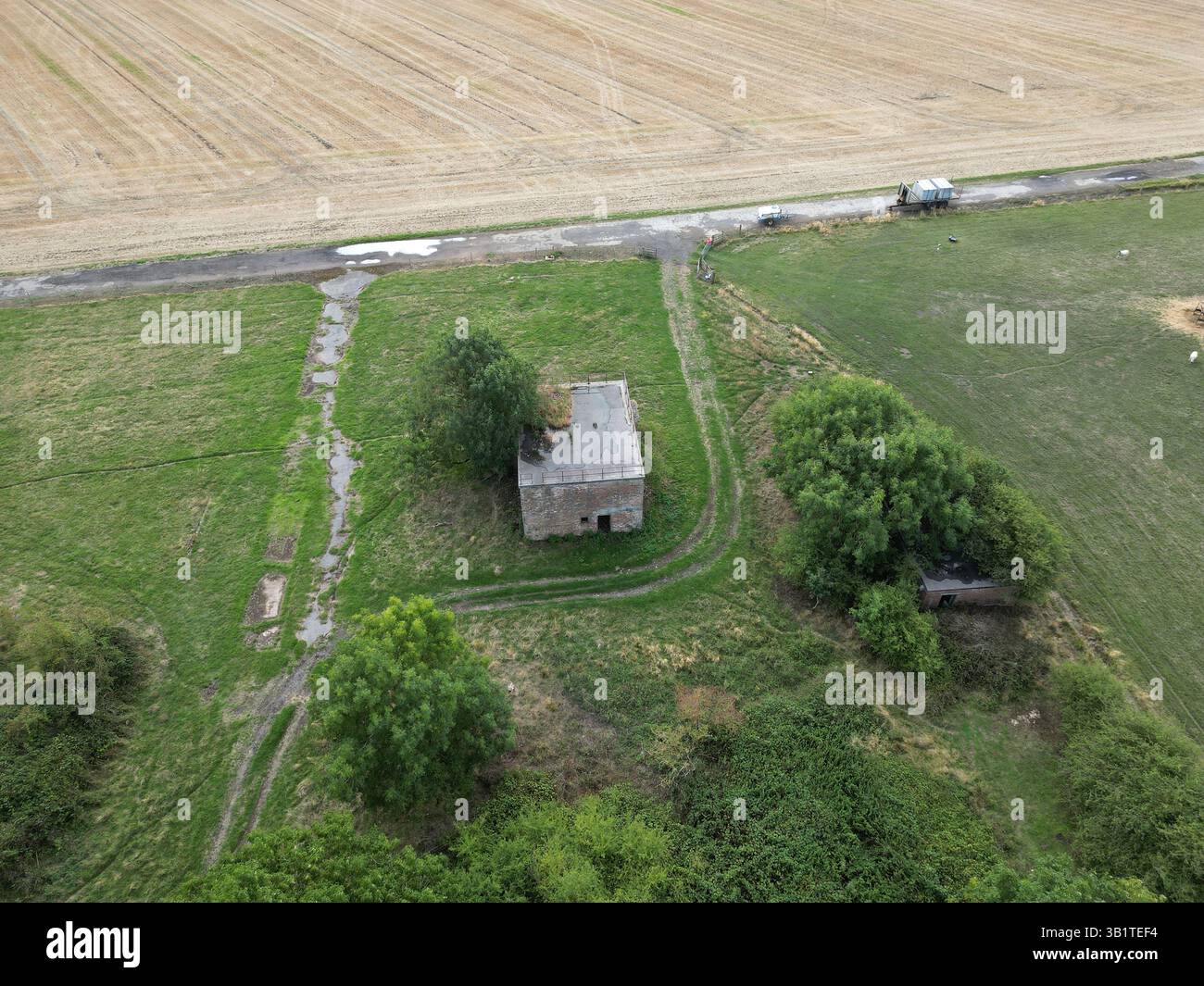 Aerial view of WW2 military airfield watch office, Aerodrome control ...