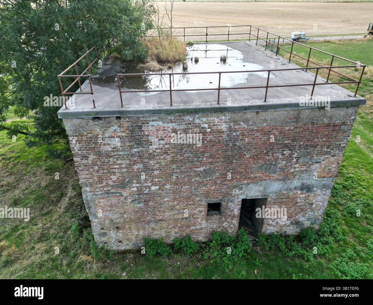 Aerial view of WW2 military airfield watch office, Aerodrome control ...