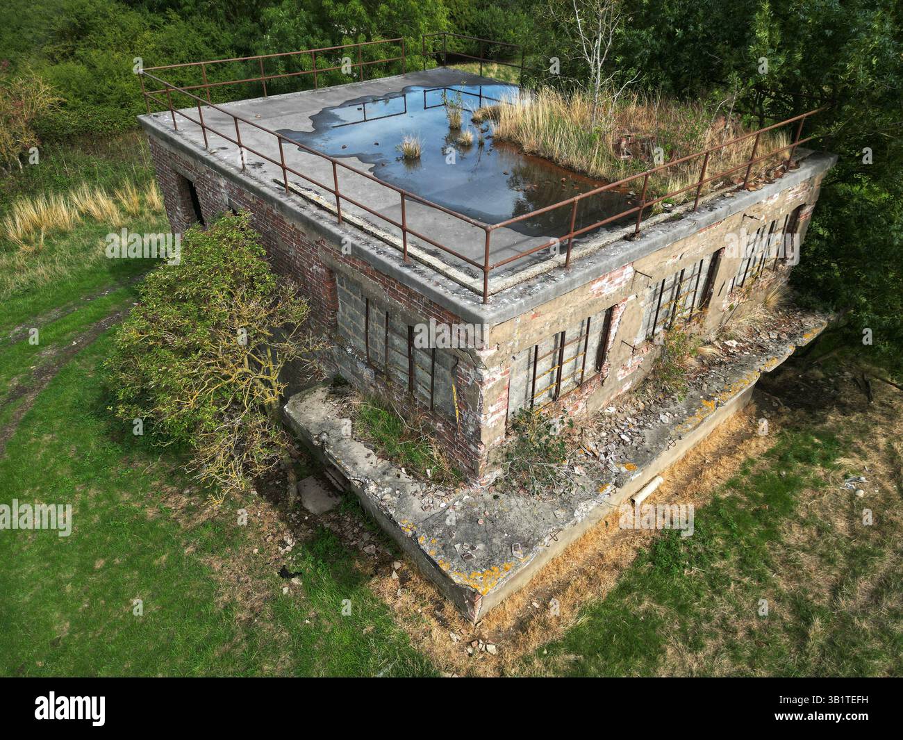 Aerial view of WW2 military airfield watch office, Aerodrome control ...