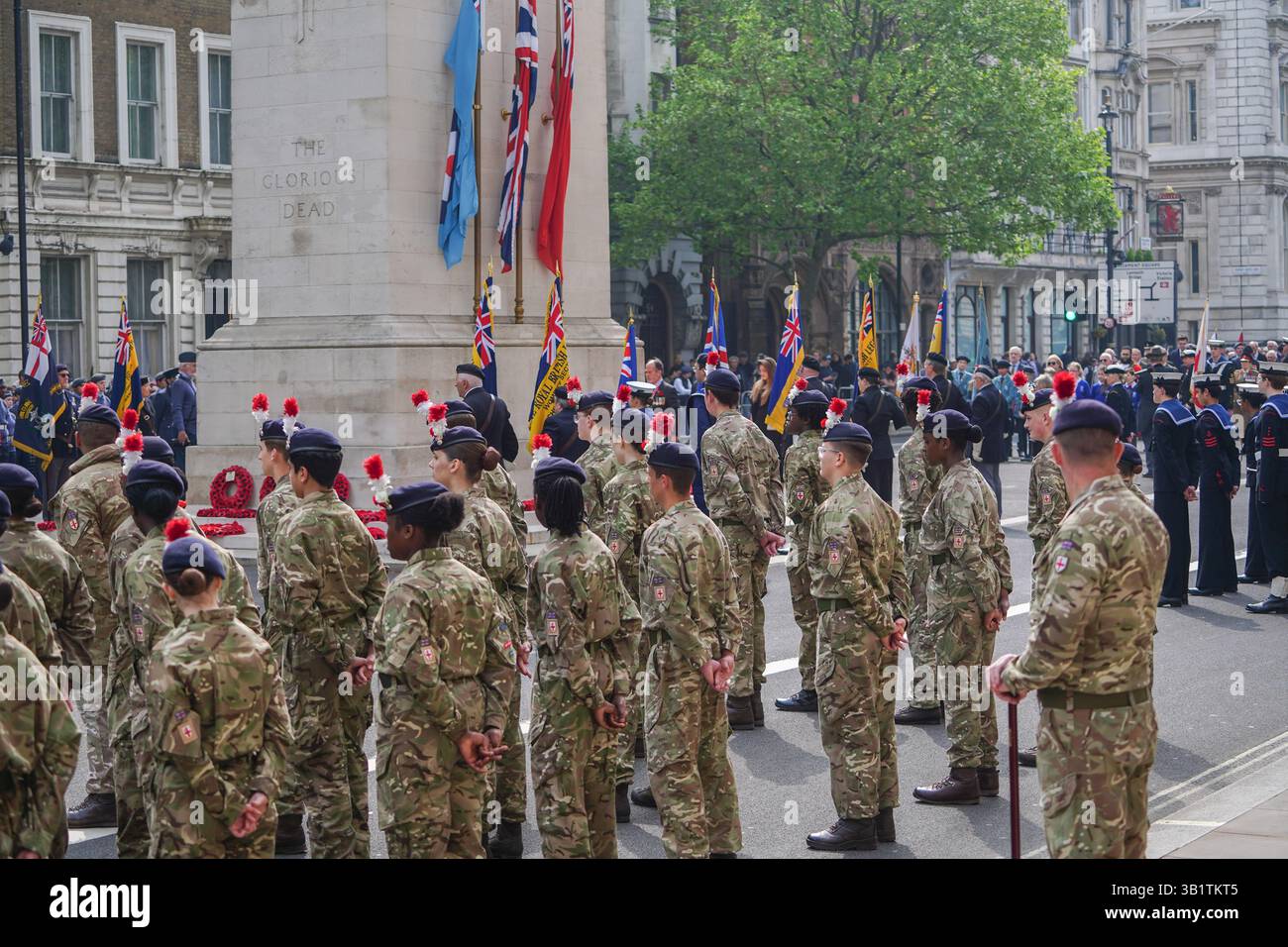 London UK 26 April 2025. Cadet forces from the Navy, Army and RAF and ...