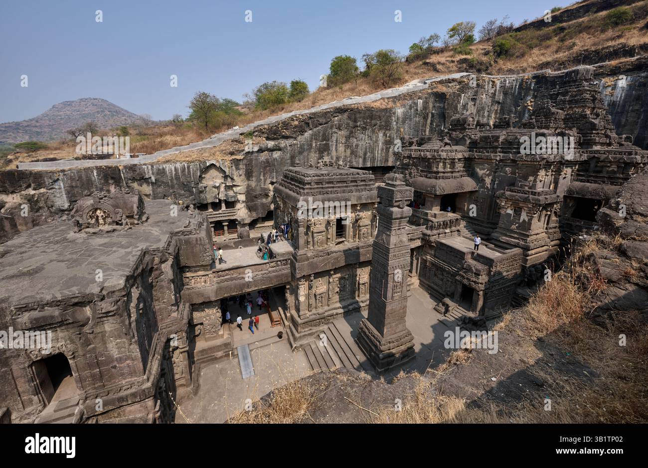 view from above on The Kailasha Temple, cave 16 of Ellora caves ...