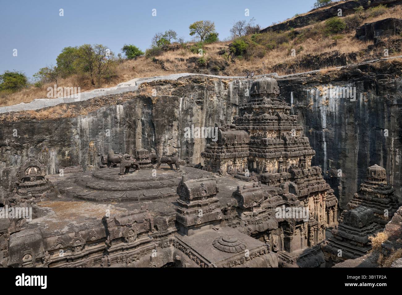 view from above on The Kailasha Temple, cave 16 of Ellora caves ...