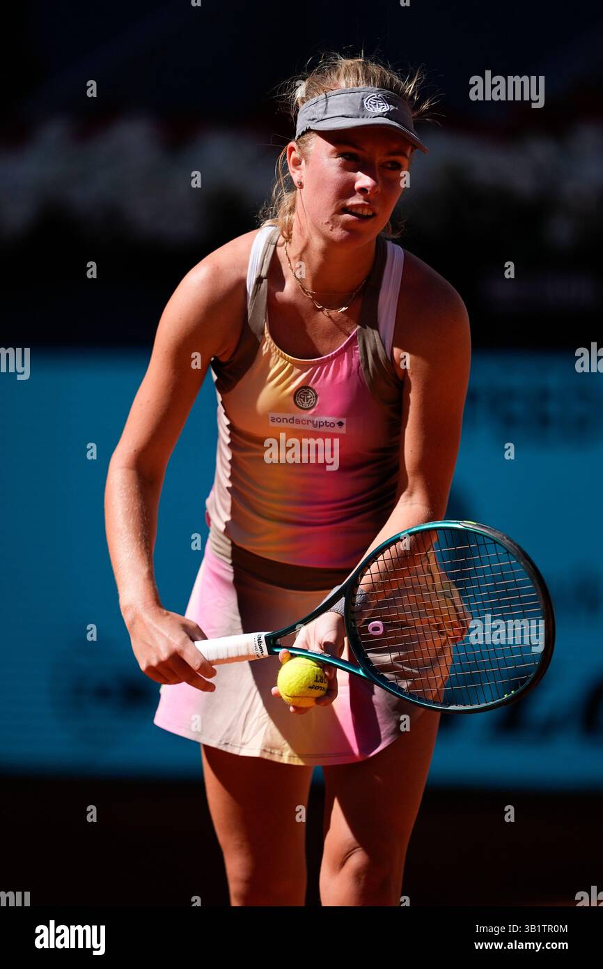 Magdalena Frech of Poland in action against Mirra Andreeva of Russia ...