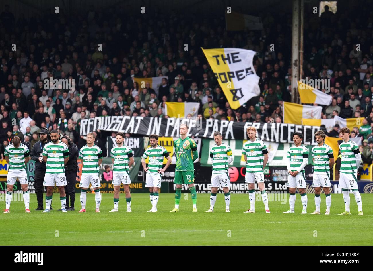 Celtic players observe a minute's silence in memory of the late Pope ...