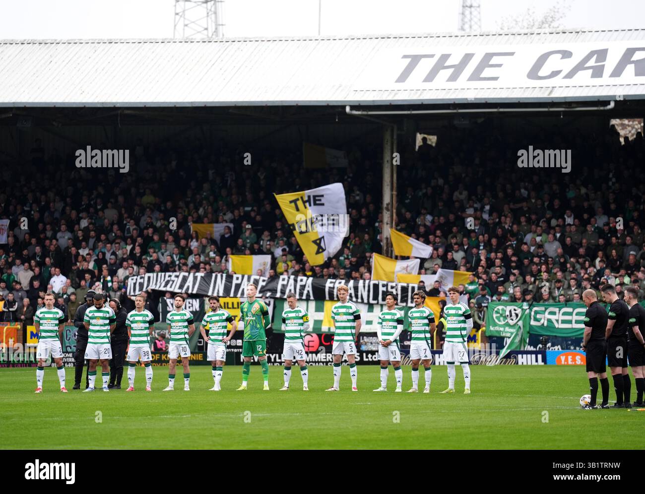 Celtic players observe a minute's silence in memory of the late Pope ...