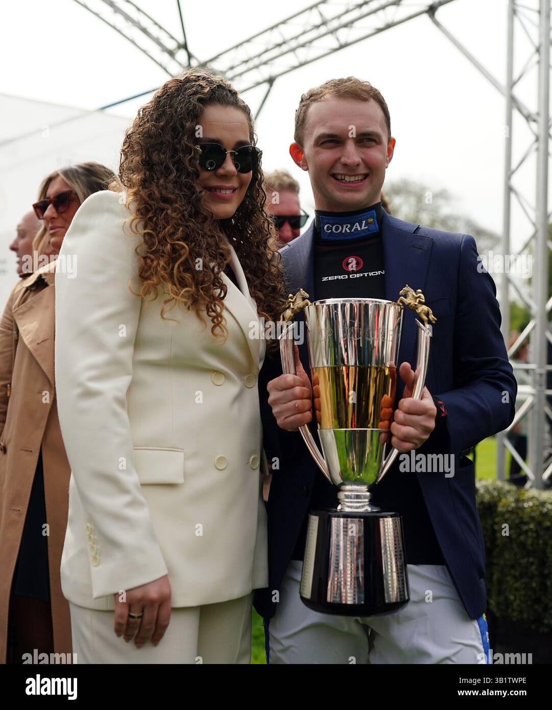 Sean Bowen with the Champion Jockey trophy at Sandown Park Racecourse ...