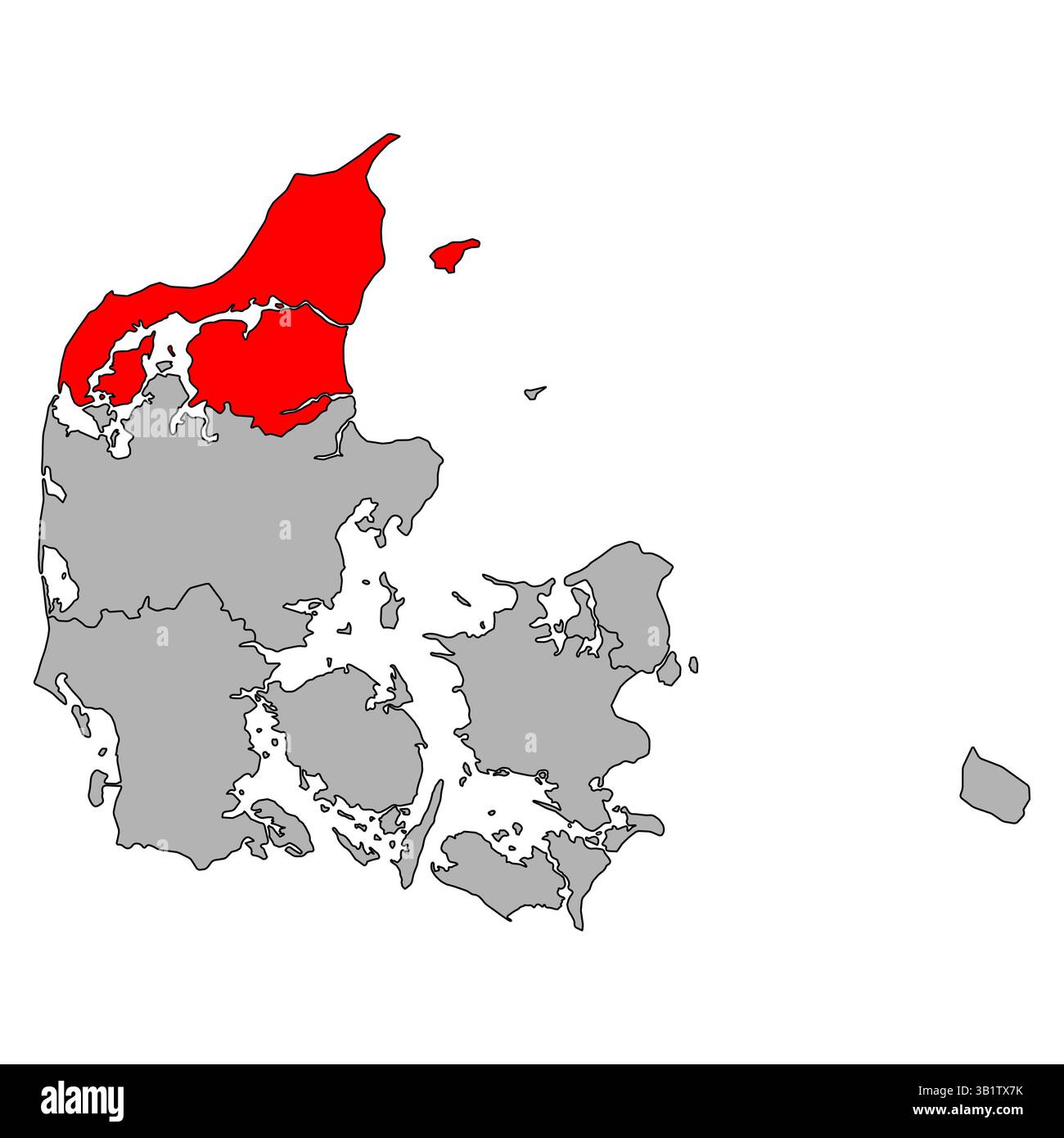 North Jutland Region denmark map shape, travel web flat concept icon ...