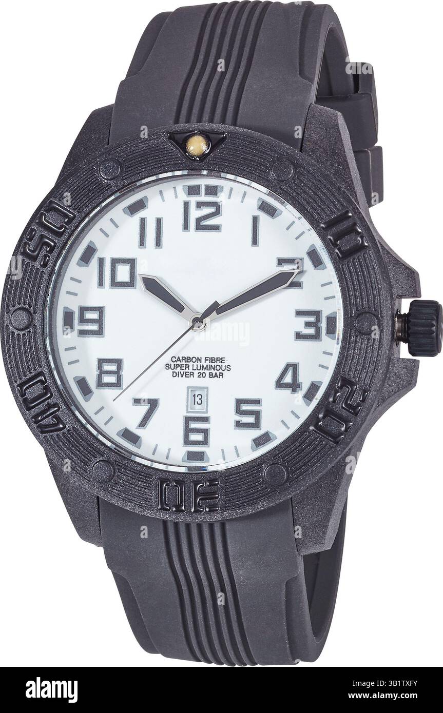 Product shot of black wristwatch on white background Stock Photo - Alamy