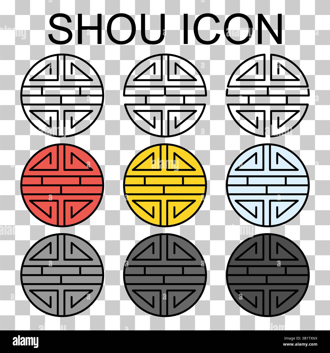 Set of Traditional shou icon, spiritual flat symbol, asian vector ...