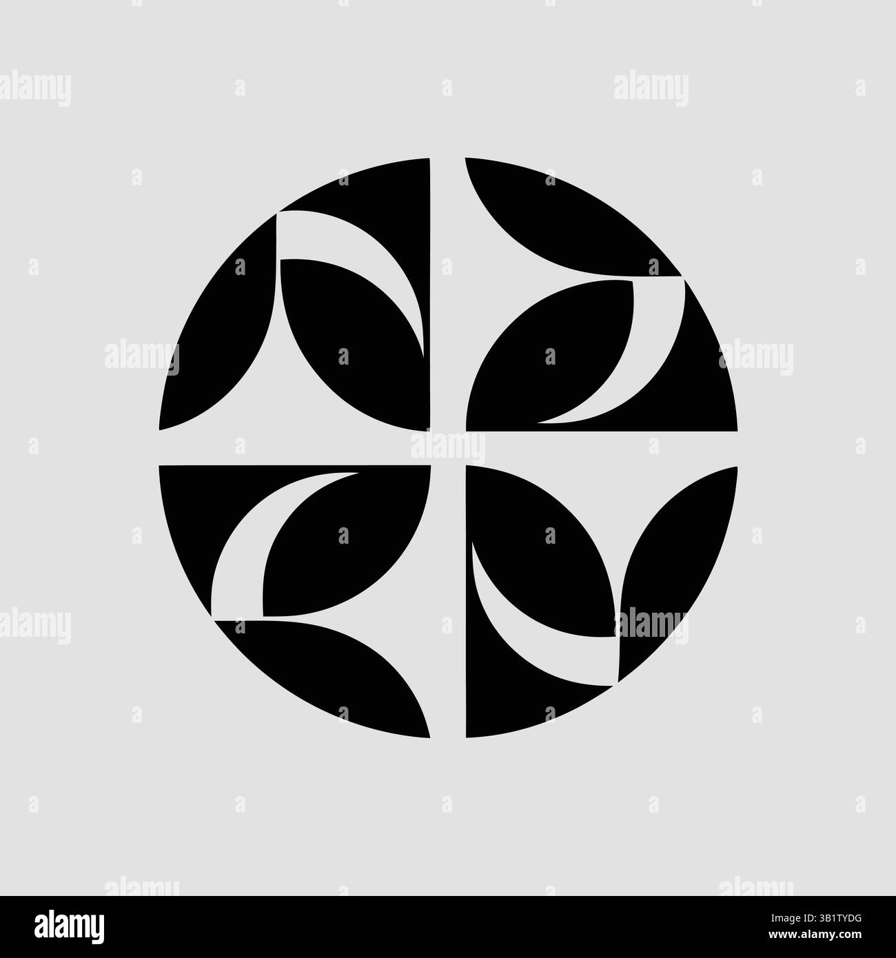 Black and white circular design with four quadrants containing curved ...