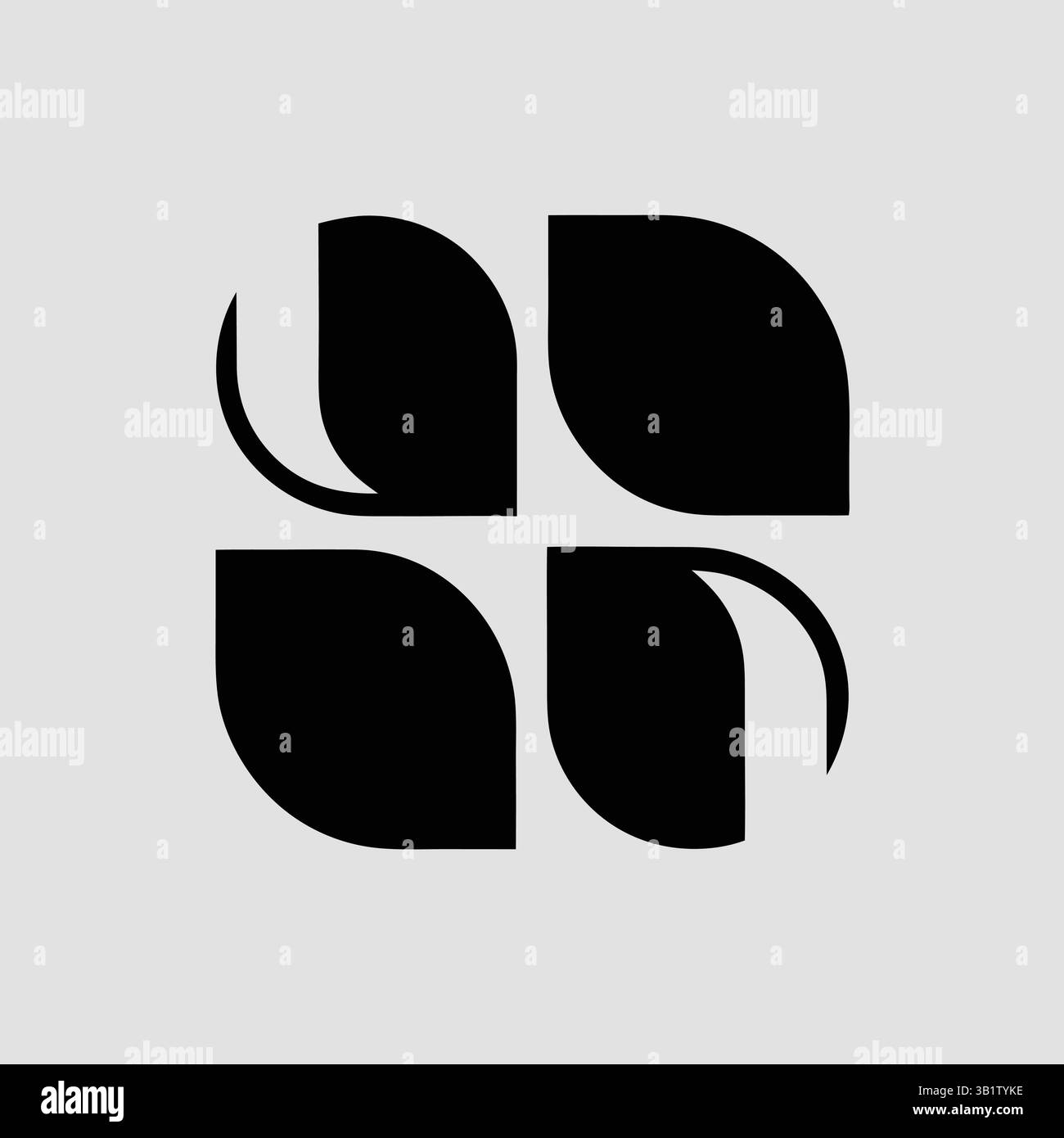 Abstract arrangement of four black leaf like shapes with curved cutouts ...