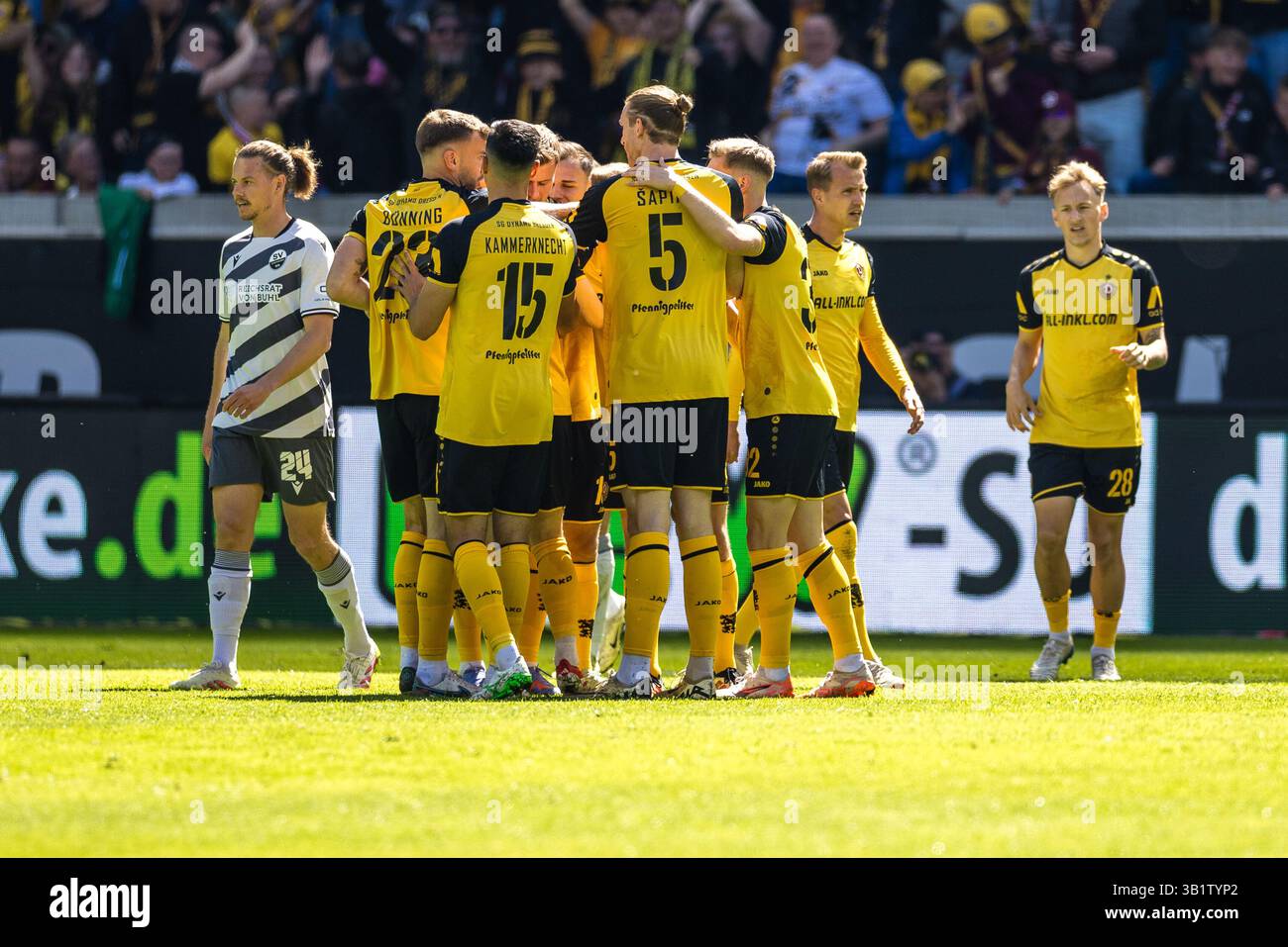 26 April 2025, Saxony, Dresden: Soccer: 3rd division, Dynamo Dresden - SV Sandhausen, 35th ...