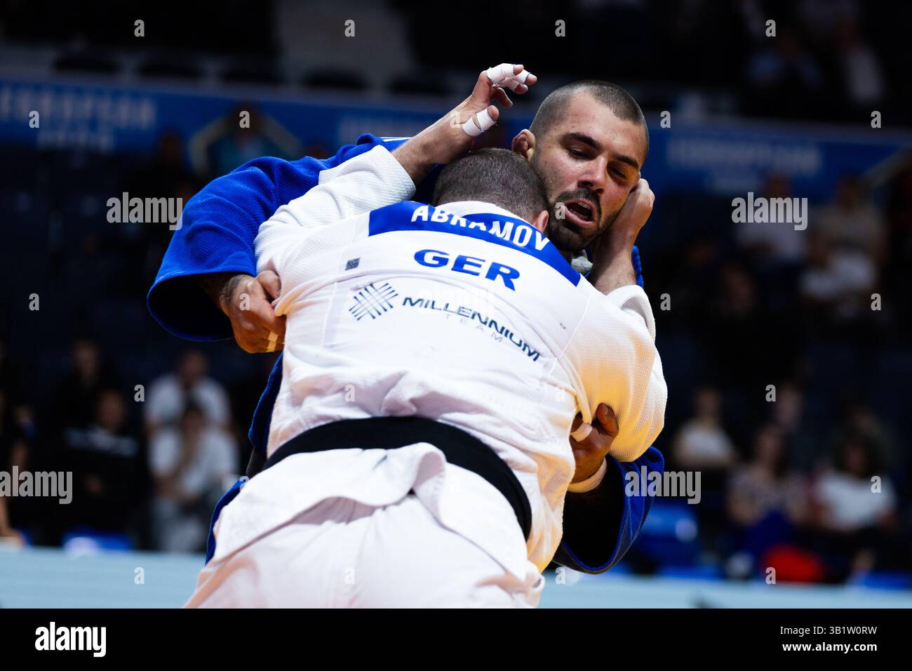 Podgorica, Montenegro. 26th Apr, 2025. Belgian Toma Nikiforov (blue) and German Erik Abramov ...