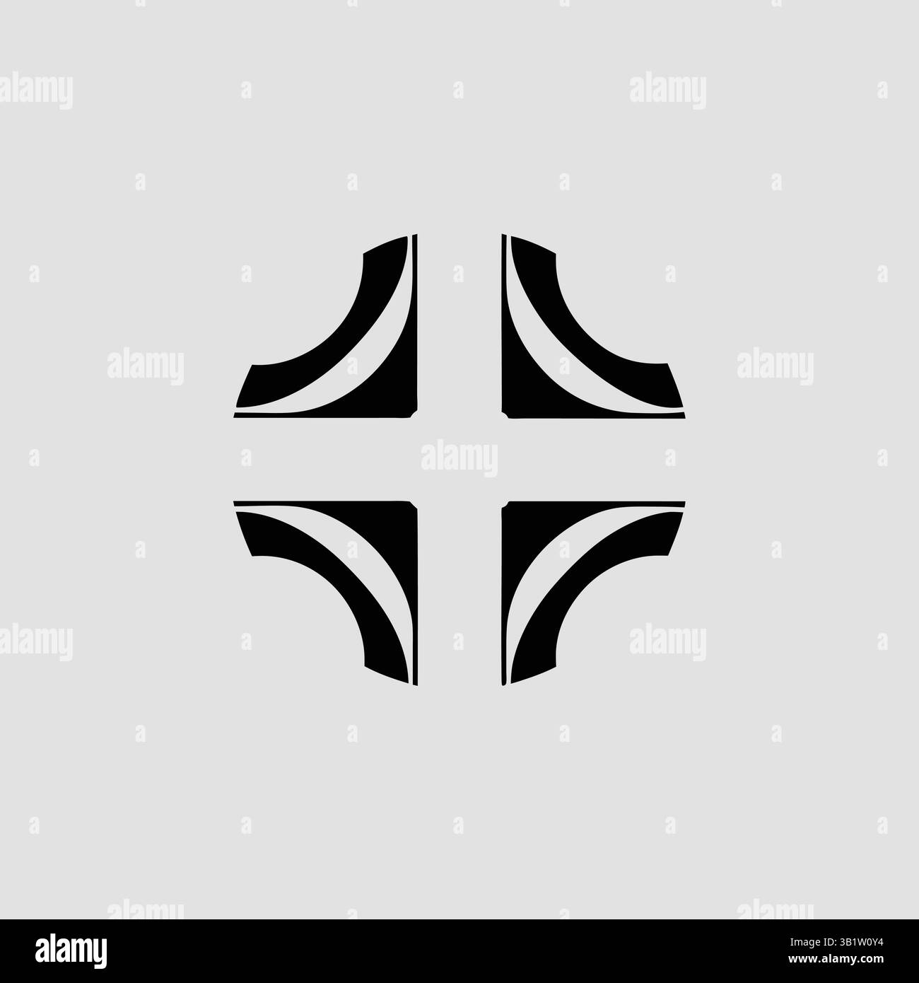 A Symmetrical Cross Design Composed Of Four Quadrant Shapes With Curved