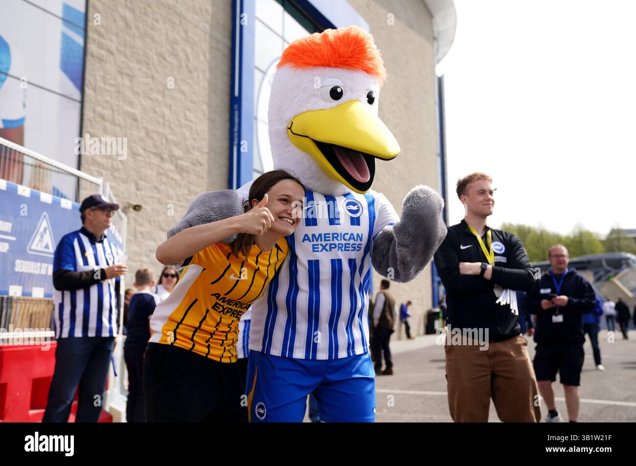 Brighton and Hove Albion mascot Gully greets fans outside the ground ...