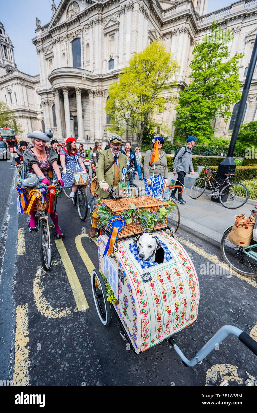 London, UK. 26th Apr, 2025. A dalmation has the luxury of being towed ...