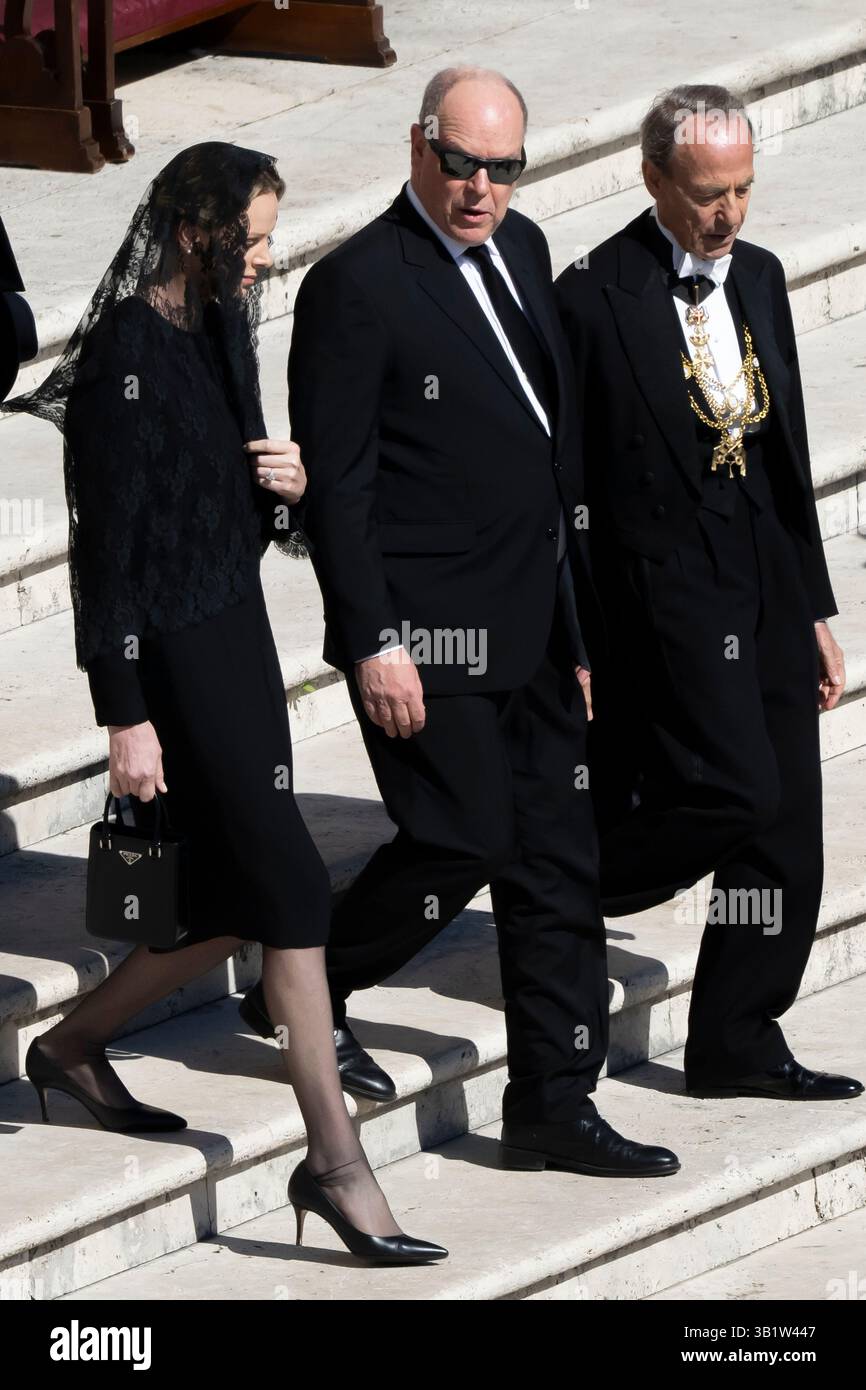 Rome, Italy. 26th Apr, 2025. Monaco's Princess Charlene and Prince ...