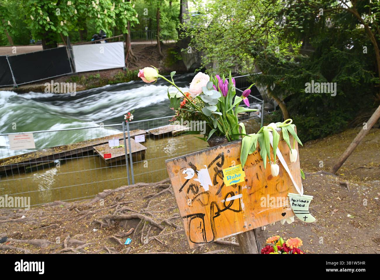 Munich, Deutschland. 26th Apr, 2025. Munich's Eisbach wave closed after ...