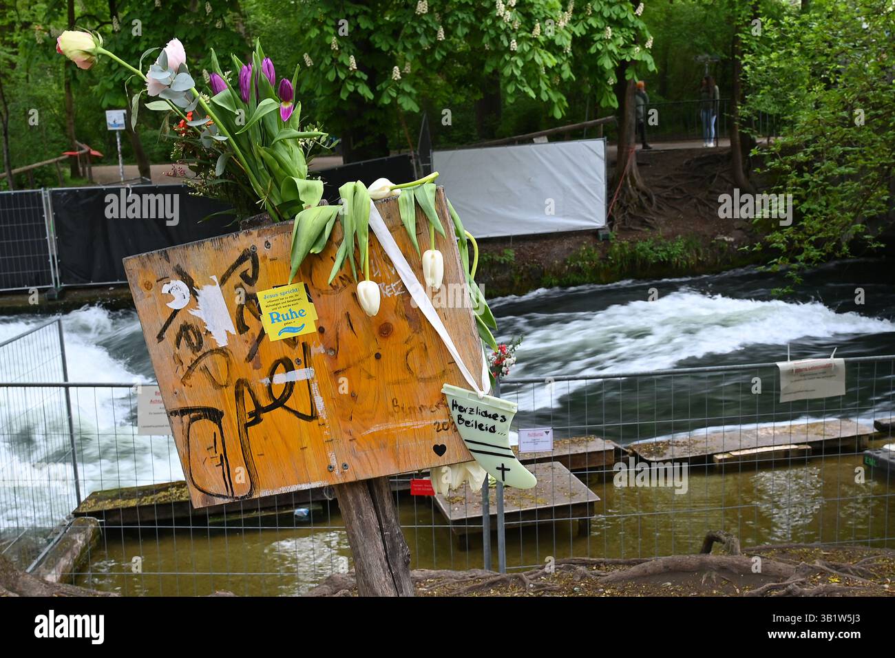 Munich, Deutschland. 26th Apr, 2025. Munich's Eisbach wave closed after ...