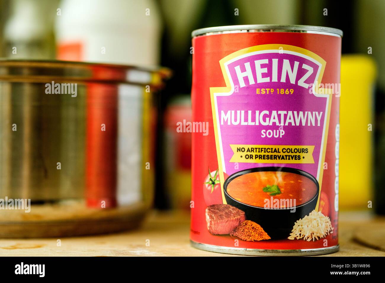 London UK, April 26 2025, Tin of Spicy Heinz Mulligatawny Soup Stock ...