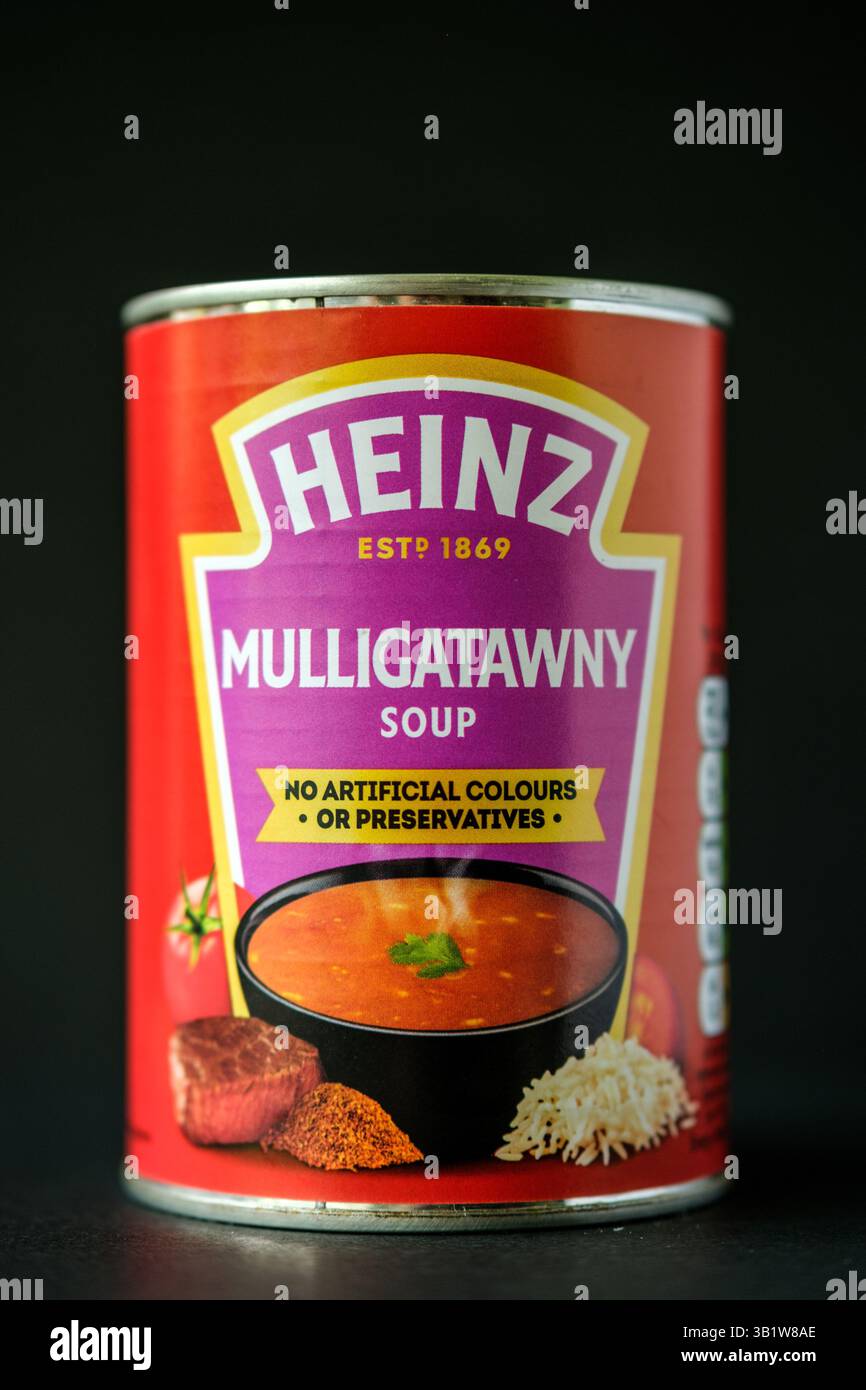 London UK, April 26 2025, Tin of Spicy Heinz Mulligatawny Soup Stock ...