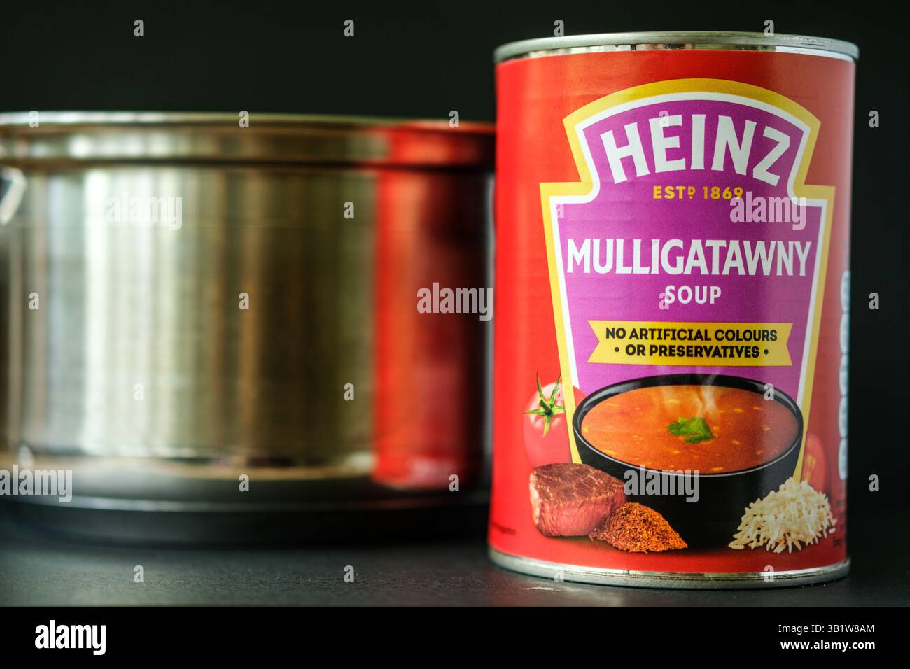 London UK, April 26 2025, Tin of Spicy Heinz Mulligatawny Soup Stock ...