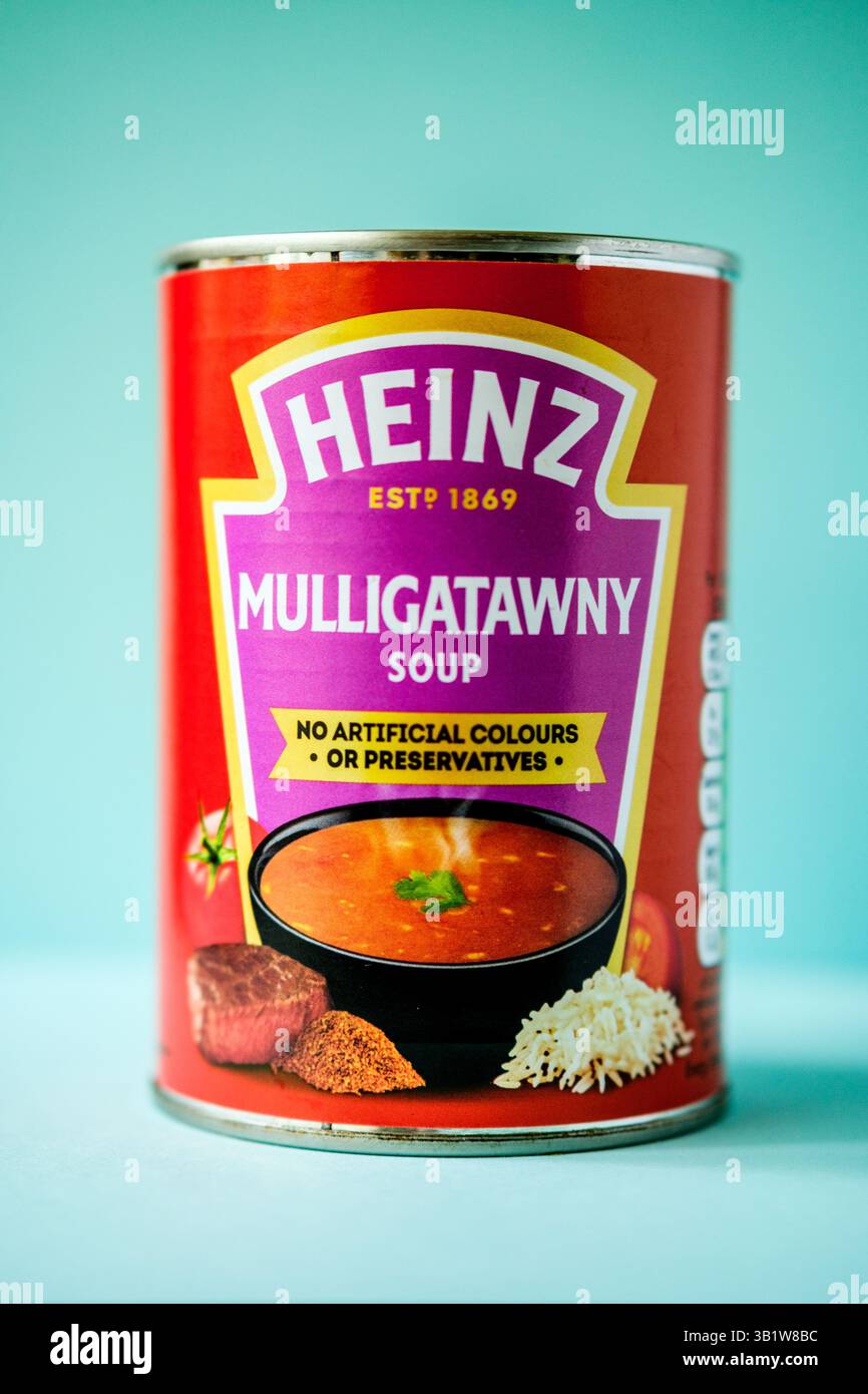London UK, April 26 2025, Tin of Spicy Heinz Mulligatawny Soup Stock ...