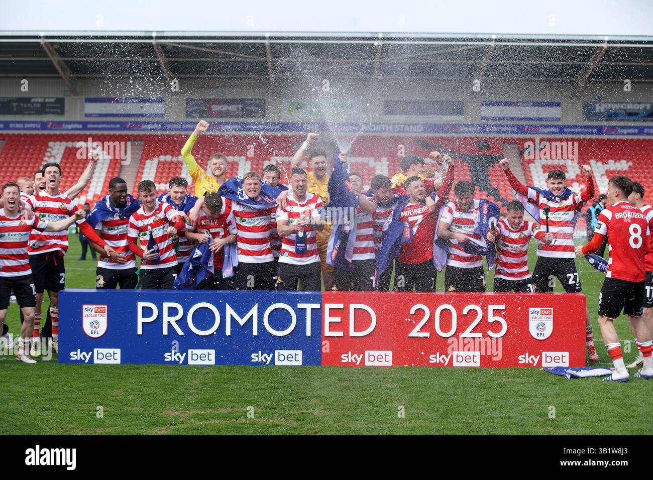 Doncaster Rovers celebrate promotion to League One during the Sky Bet ...