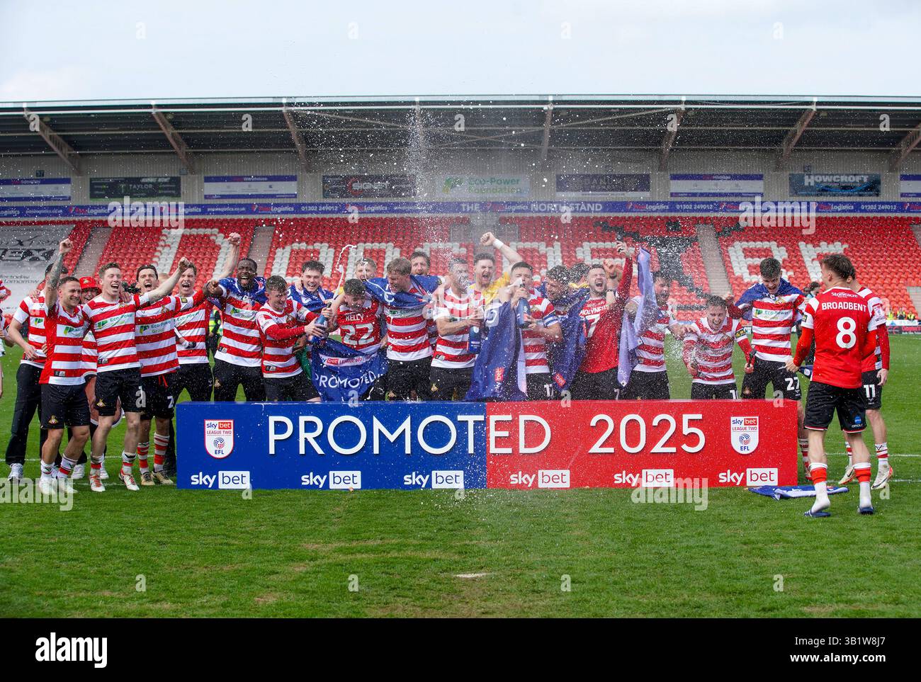 Doncaster Rovers celebrate promotion to League One during the Sky Bet ...