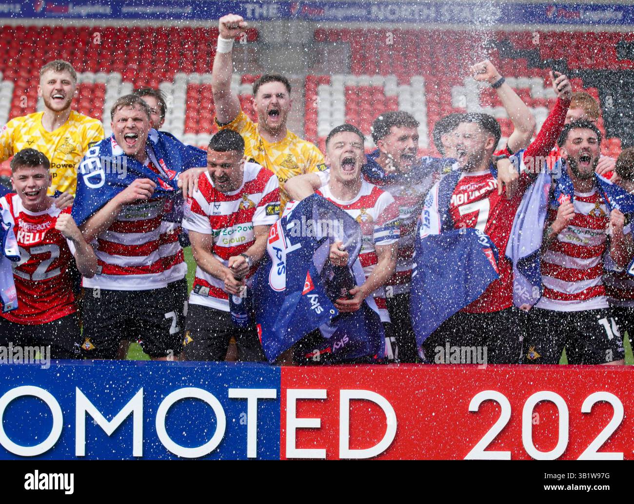 Doncaster Rovers celebrate promotion to League One during the Sky Bet ...