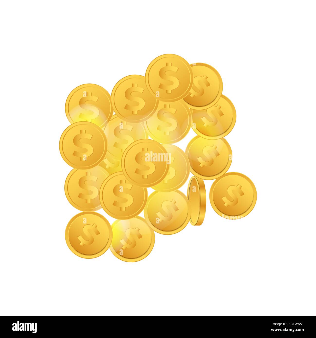 Realistic yellow brass or gold coin different views. Embossed Dollar ...