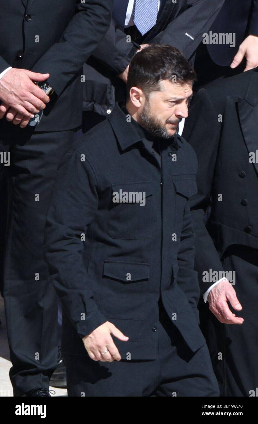 Ukrainian Volodymyr Zelensky attending Pope Francis' funeral ceremony at St Peter's Square in ...